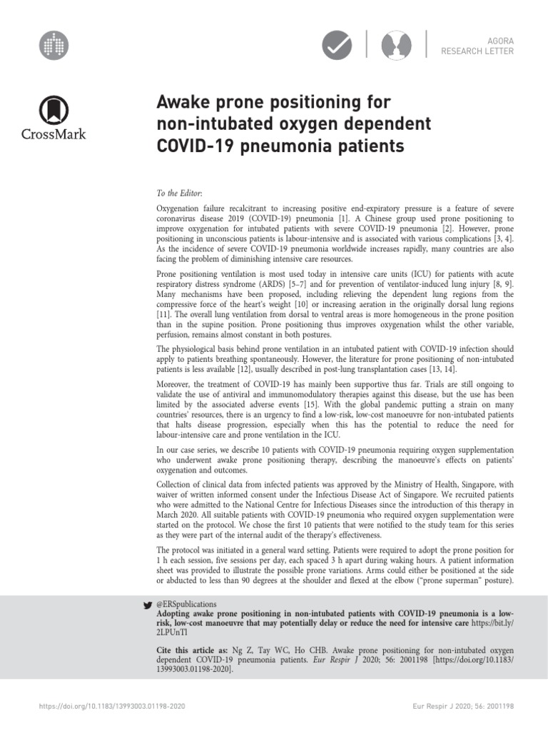Awake Prone Positioning For Non-Intubated Oxygen Dependent COVID-19 ...