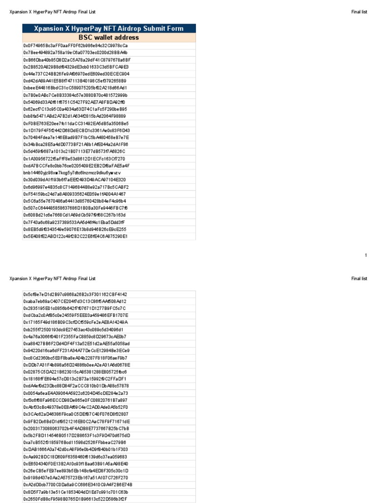 BSC Wallet Address: Xpansion X Hyperpay NFT Airdrop Submit Form | PDF ...