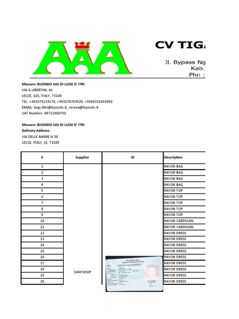 Invoice Bijondo Sas | PDF | Jewellery | Softlines (Retail)