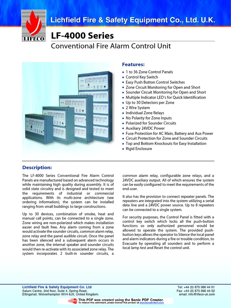LF-4000 Fire Alarm Control Unit | PDF | Switch | Computer Engineering