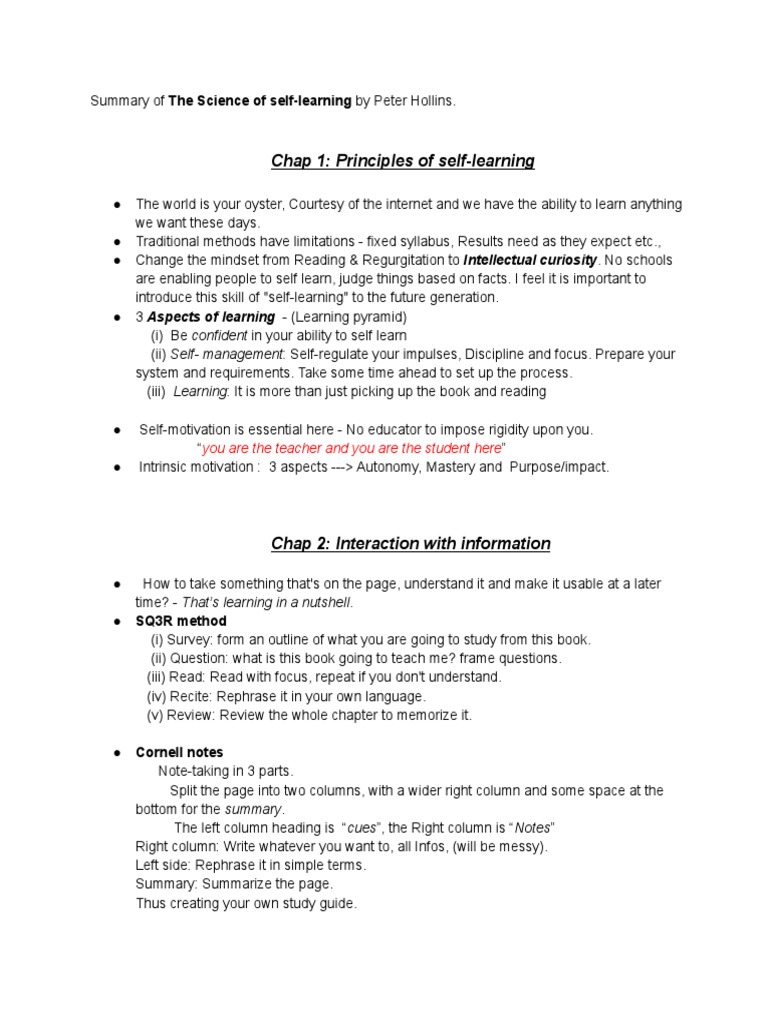Summary of The Science of Self - Learning by Peter Hollins | PDF ...