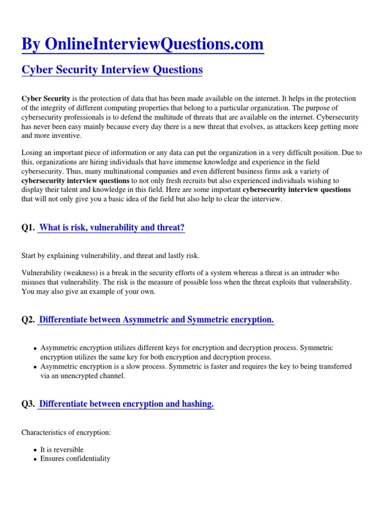 Cyber Security Interview Questions: What Is Risk, Vulnerability and ...