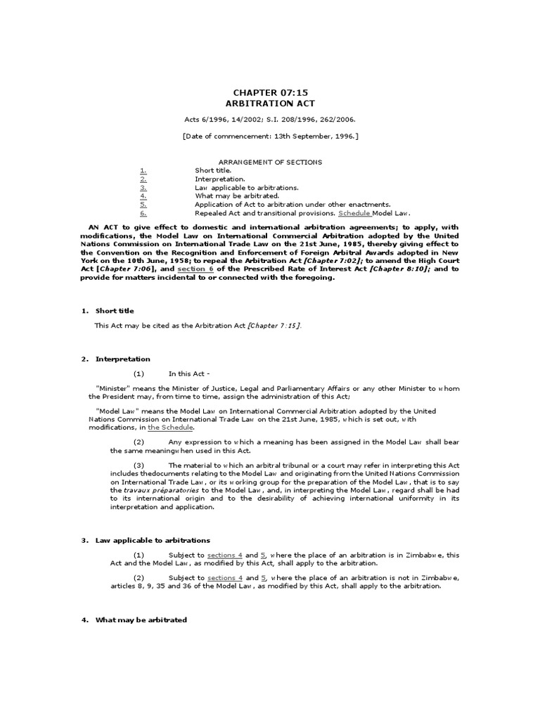 An Overview of Zimbabwe's Arbitration Act and its Adoption of the ...