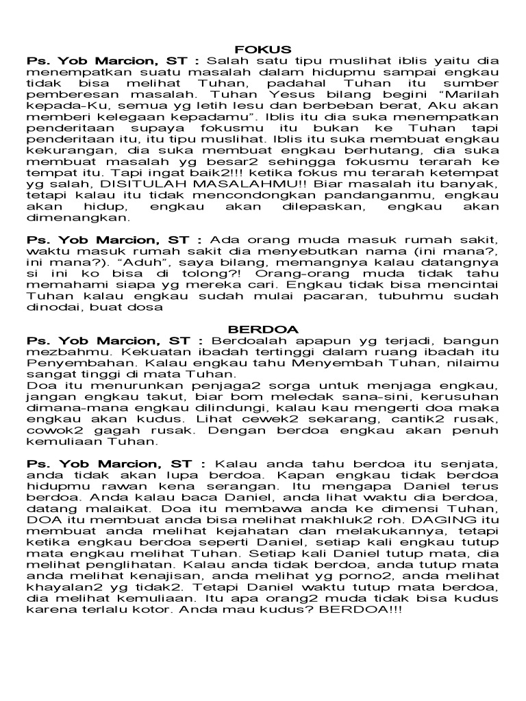 Pdt. Yob Marcion, ST | PDF
