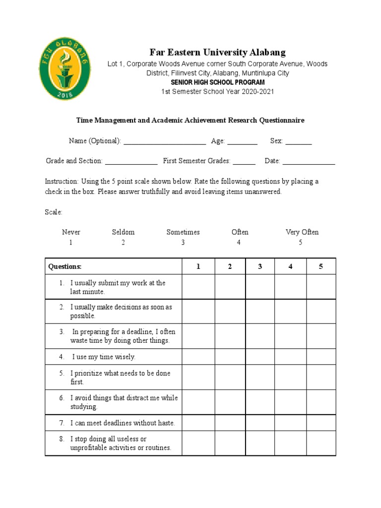 Research Questionnaire | PDF | Psychology | Cognition