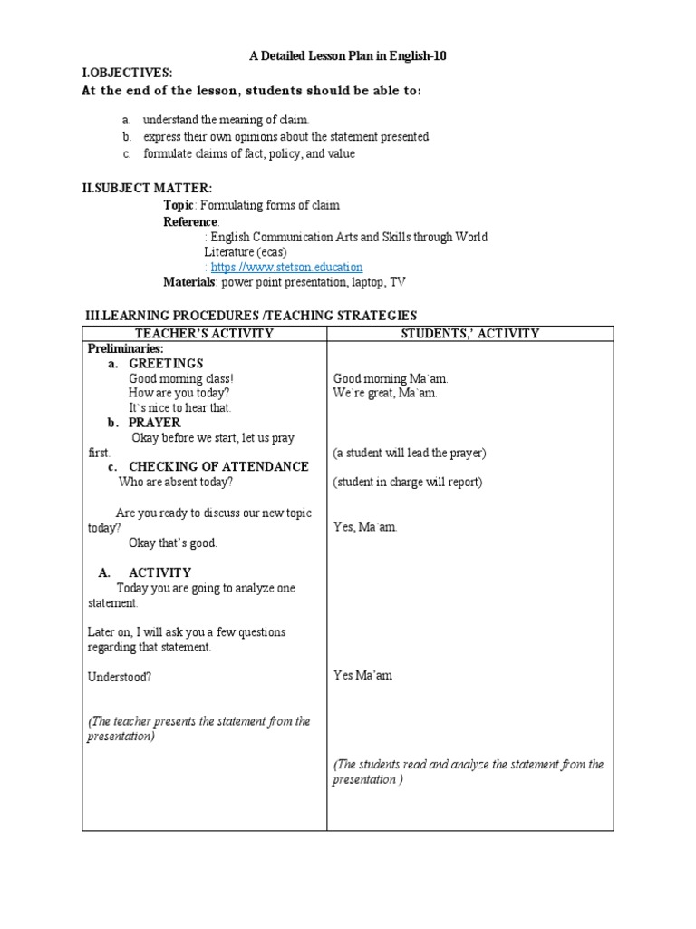 LP 6 Forms of Claim | PDF | Lesson Plan | Evidence