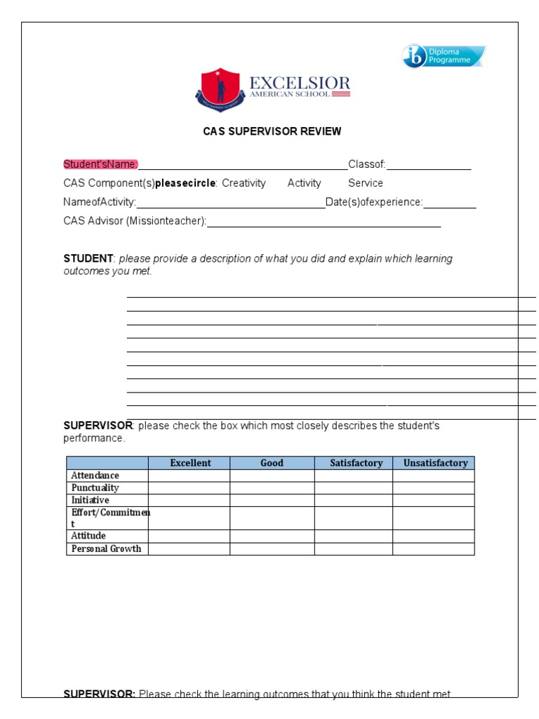 CAS Supervisor Form | PDF | Cognition | Applied Psychology