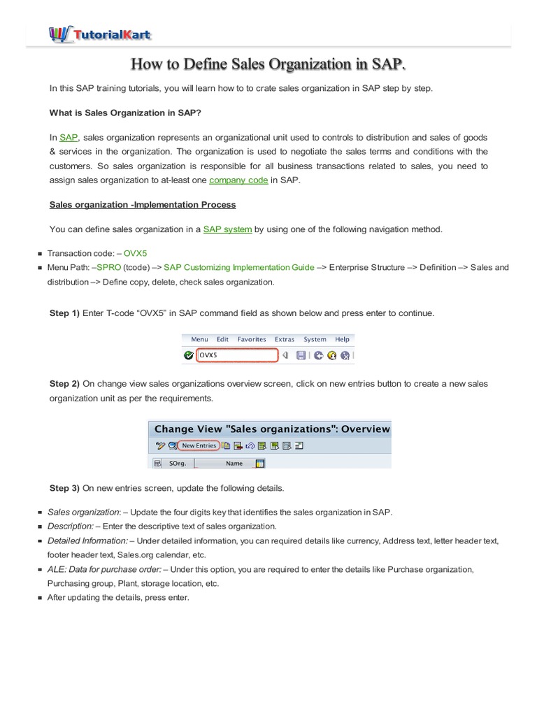 How To Define Sales Organization in SAP.: Ovx5 Spro SAP Customizing ...