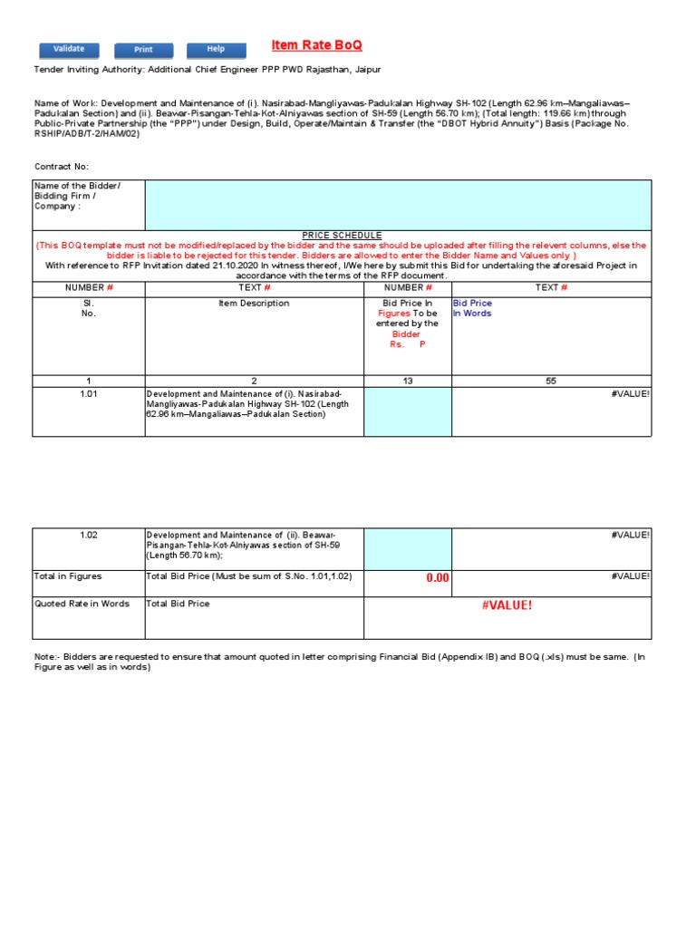 Item Rate Boq: Validate Print Help | PDF | Business