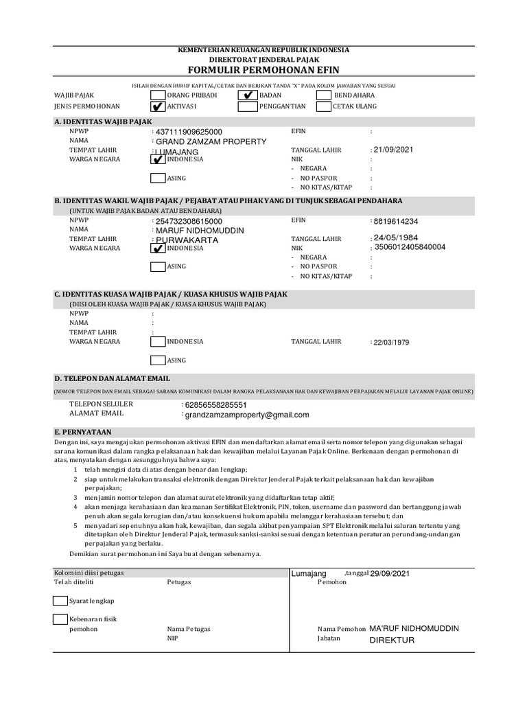 APPLICATION FOR EFIN ACTIVATION | PDF