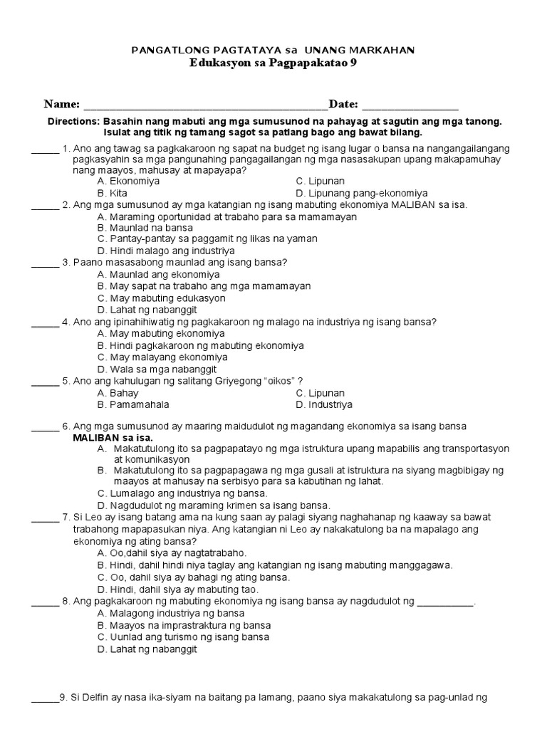 EsP - 9 - Assessment 3 - Q1 | PDF