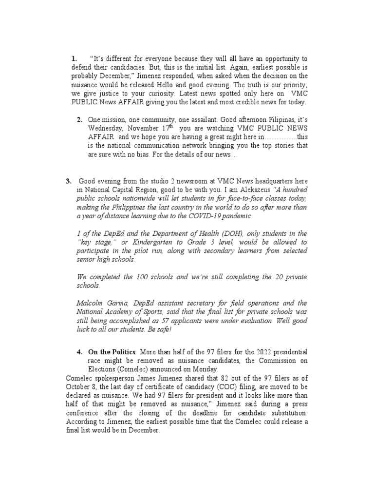 Newscasting Script Lines | PDF | News | Christmas