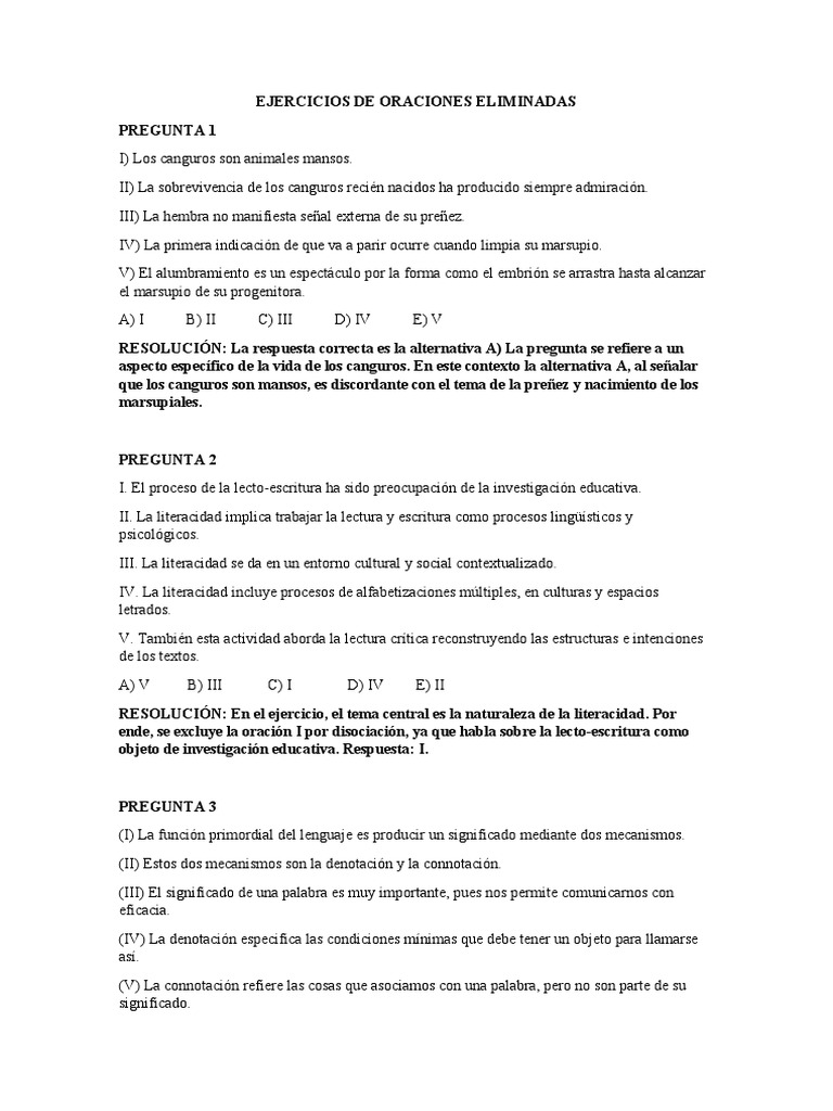 Ejercicios de Oraciones Eliminadas | PDF | Cerebro | Ciencia cognitiva