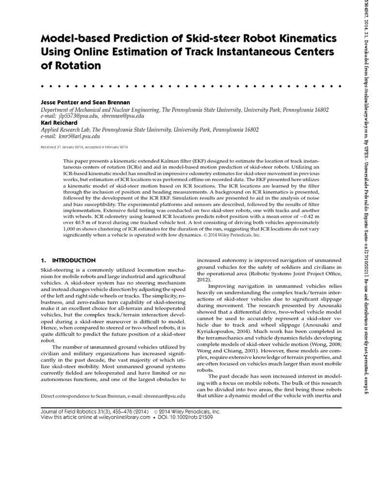 Model Based Prediction of Skid Steer Robot Kinematics Using Online Estimation of Track ...