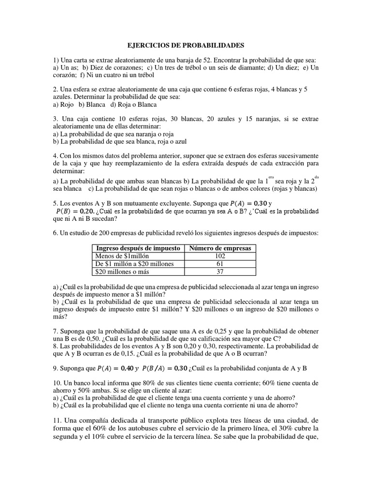 Ejercicios de Probabilidades | PDF | Probabilidad