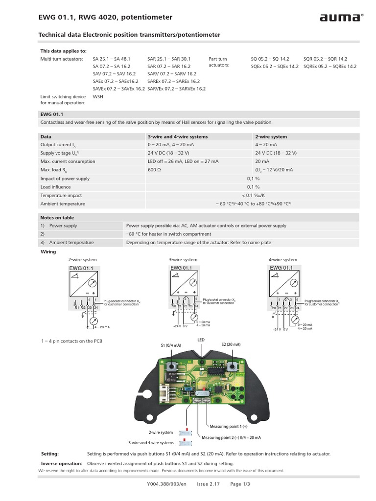 EWG 01.1, RWG 4020, Potentiometer: Technical Data Electronic Position ...