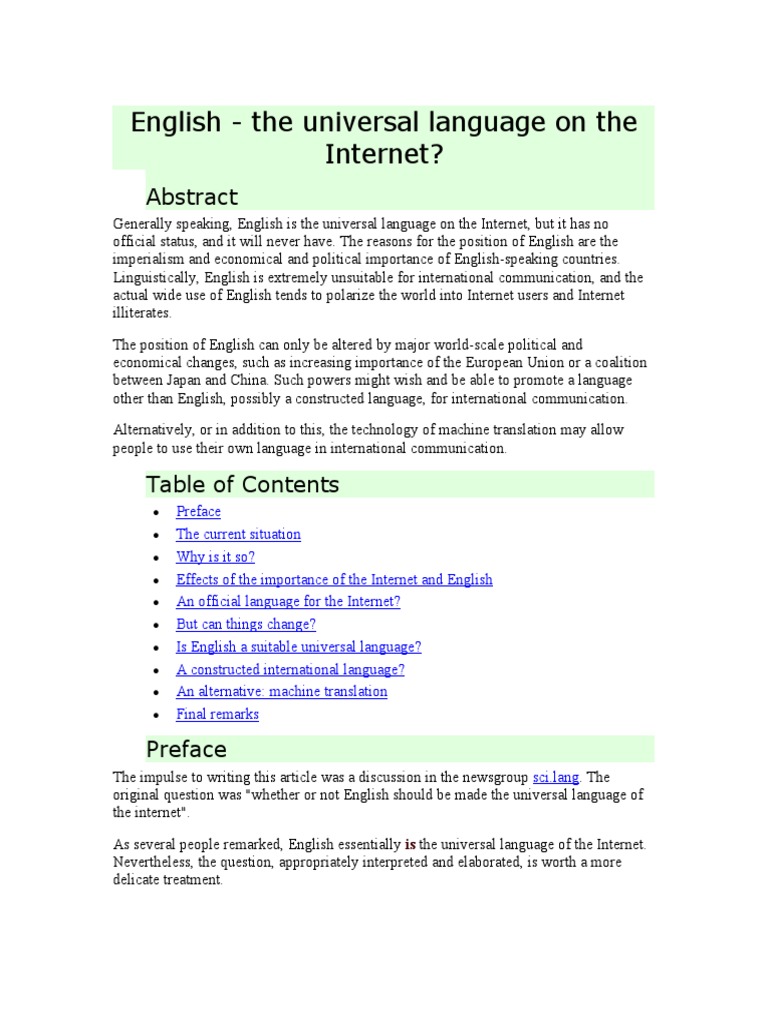 English - The Universal Language On The Internet? | PDF | Ambiguity ...