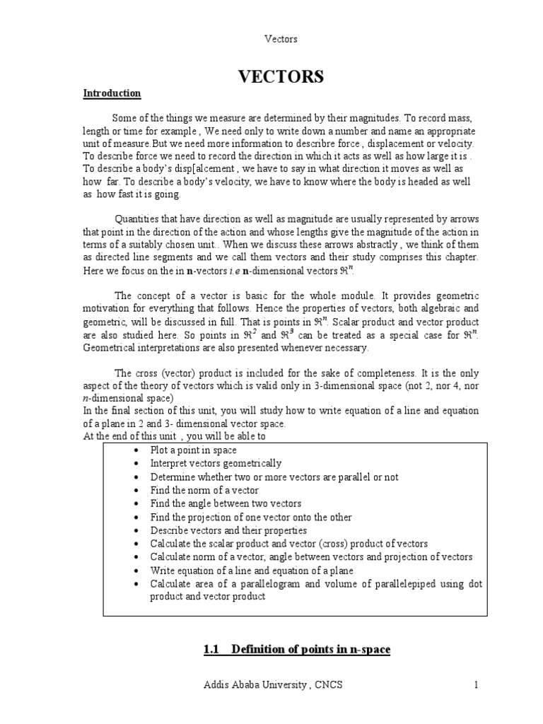 Vectors: 1.1 Definition of Points in N-Space | Download Free PDF | Euclidean Vector | Line ...