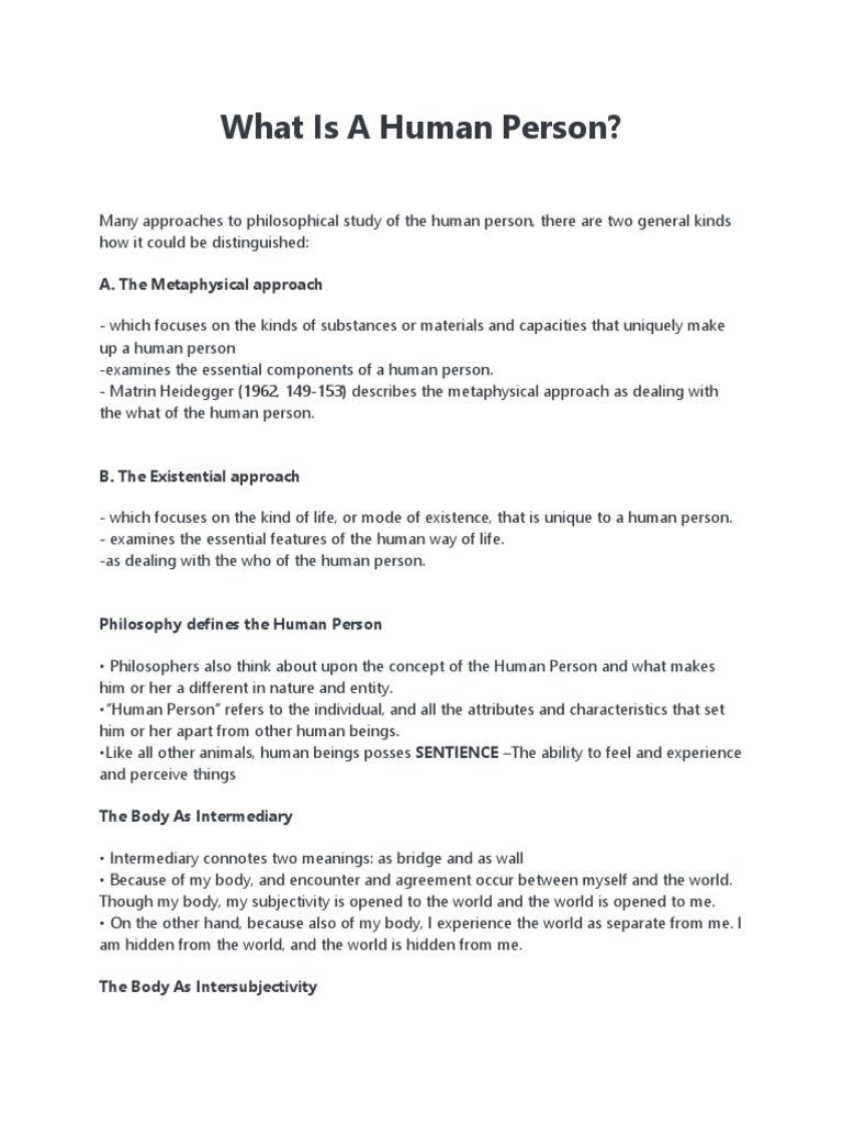 What Is A Human Person?: A. The Metaphysical Approach | PDF | Martin ...