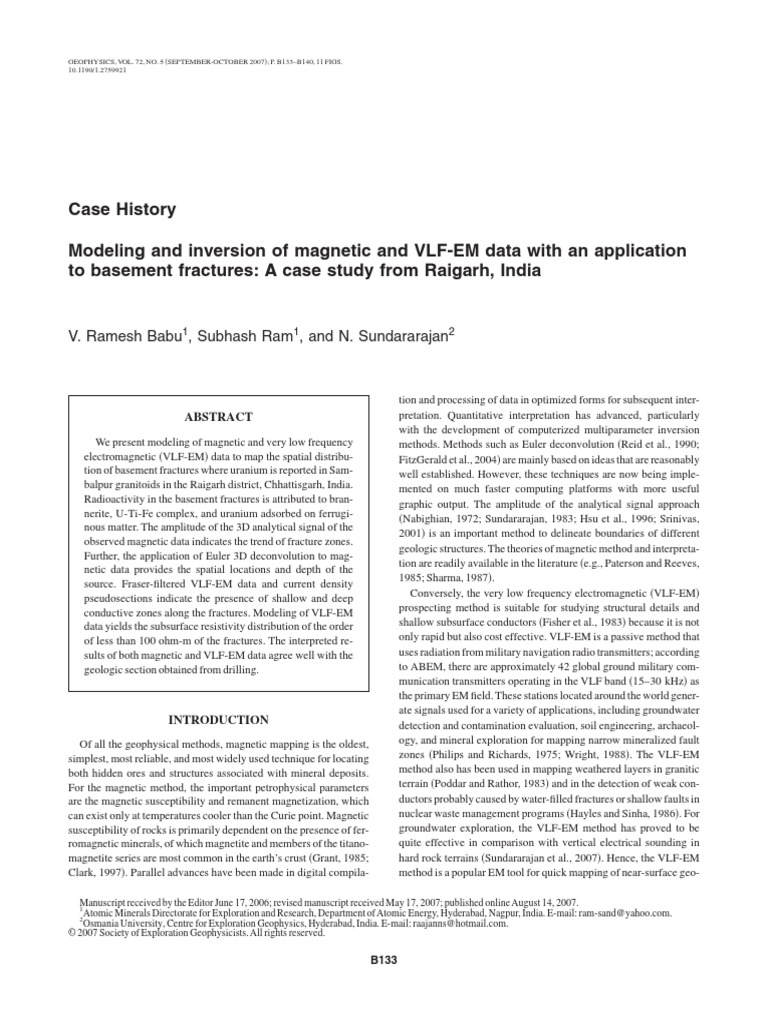 2007 EM16-16R Babu Et Al - Mod & Inv of Mag and VLF-EM Data | PDF ...