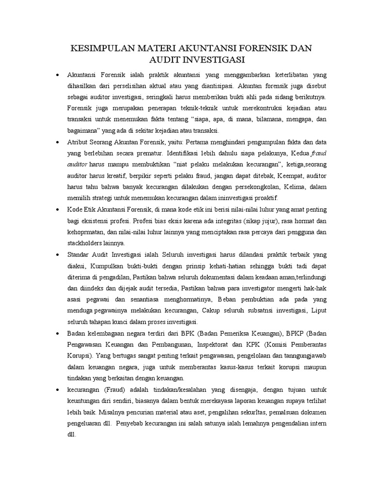 Tugas 4 Kesimpulan Audit Investigasi Dan Akuntansi Forensik | PDF