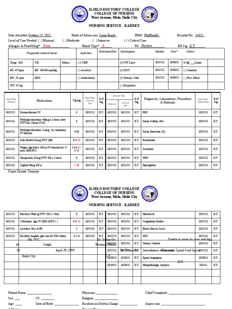 Kardex - Traumatic Spine Injury | PDF | Clinical Medicine | Medical ...