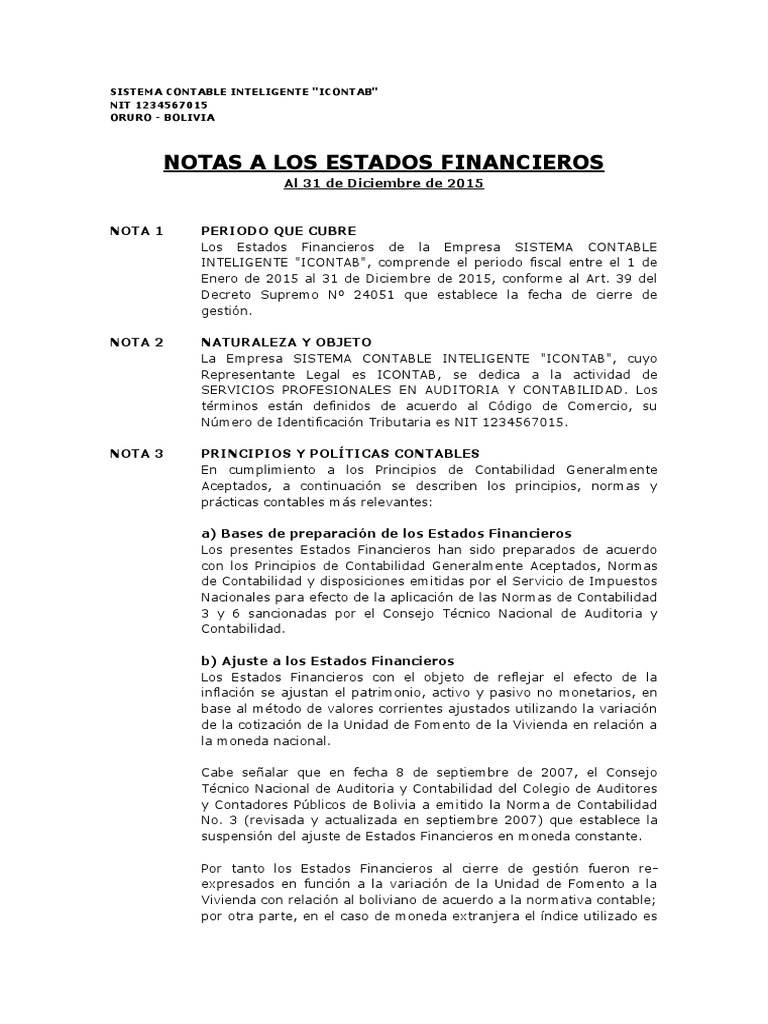 Ejemplo Notas Eeff | PDF | Contabilidad | Auditoría