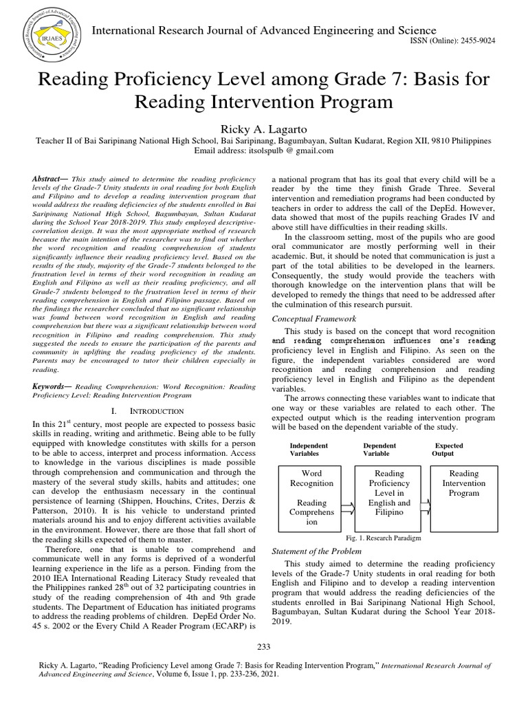 Reading Proficiency Levels Determine Reading Intervention | PDF ...