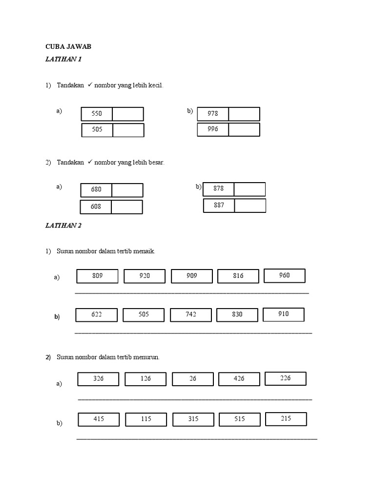 Mengurutkan dan Membandingkan Nombor | PDF