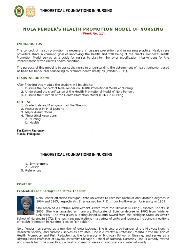 Nola Pender | PDF | Behavior | Self Efficacy
