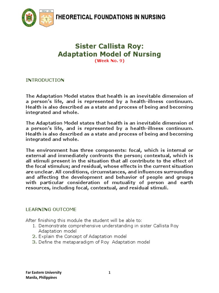 Sister Callista Roy | PDF | Consciousness | Behavior