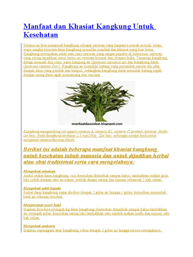 Manfaat Dan Khasiat Kangkung Untuk Kesehatan | PDF