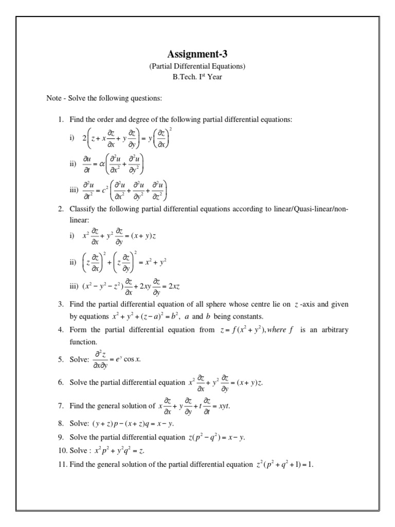Assignment PDE | PDF | Partial Differential Equation | Equations