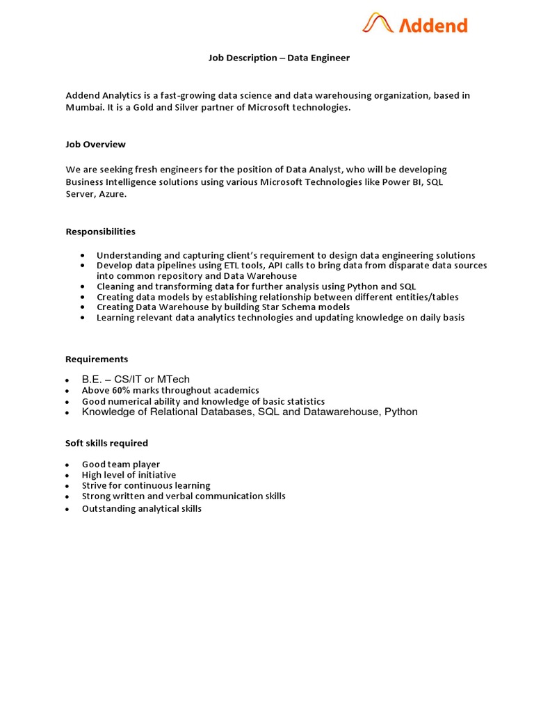 Job Description - Data Engineer | PDF