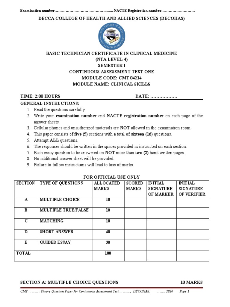 Examination Number .......... NACTE Registration Number | Download Free ...