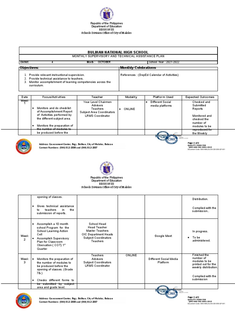 Monthly Supervision Plan | PDF | Education Theory | Pedagogy
