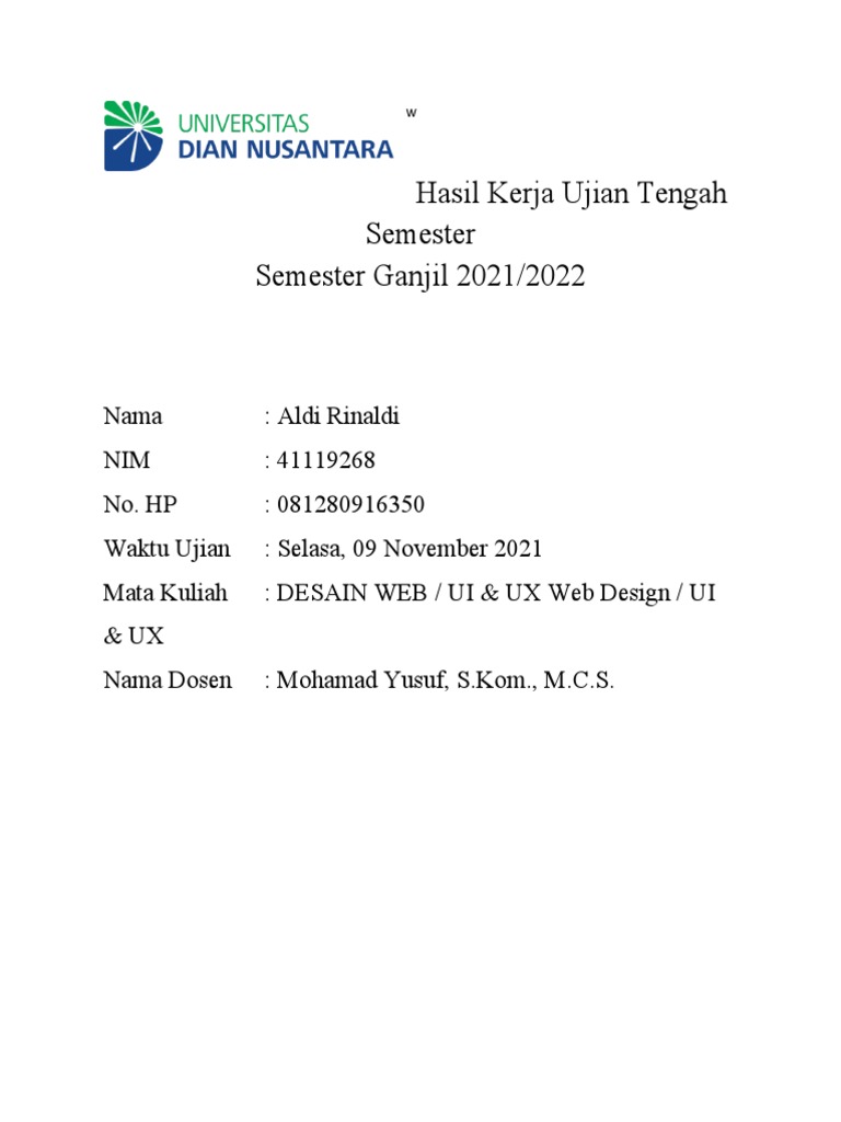 Uts Ui & Ux Design - Aldi Rinaldi 41119268 | PDF