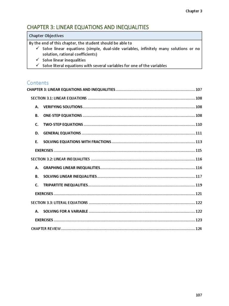 Chapter 3 - Linear Equations and Inequalities | PDF | Equations ...