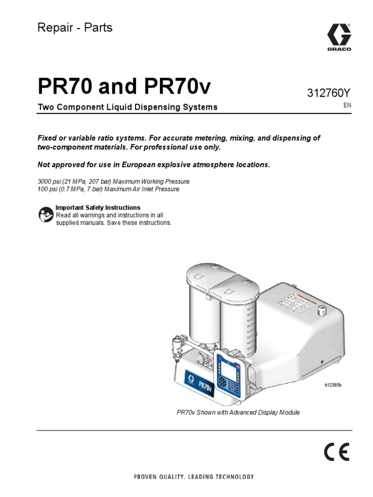 PR70 and PR70v: Repair - Parts | PDF | Valve | Pump