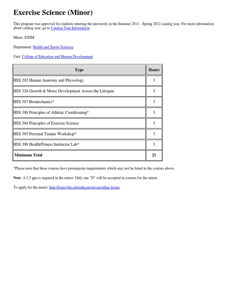 Exercise Science - Minor | PDF | Wellness