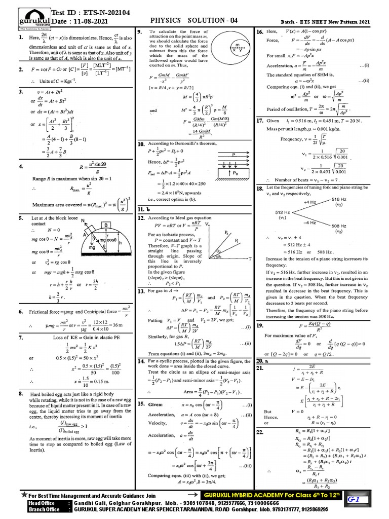 04 - ETS NEET New Pattern (Solution) Physics 11-08-2021 SKR Sir | PDF ...