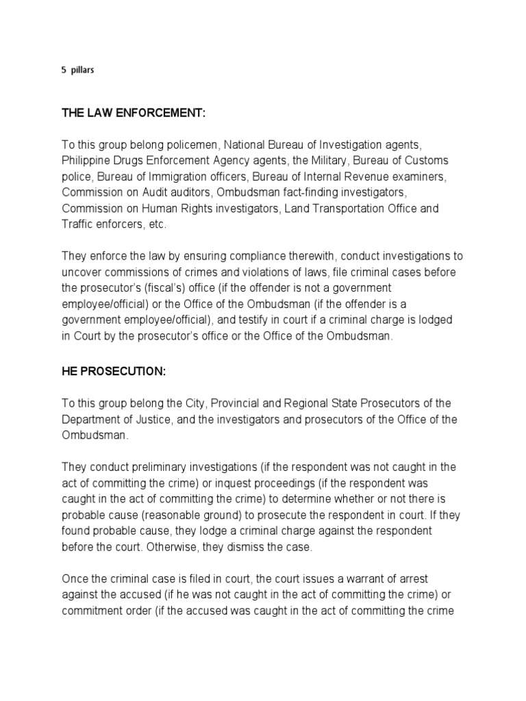 The Law Enforcement:: 5 Pillars | PDF | Prosecutor | Crime & Violence