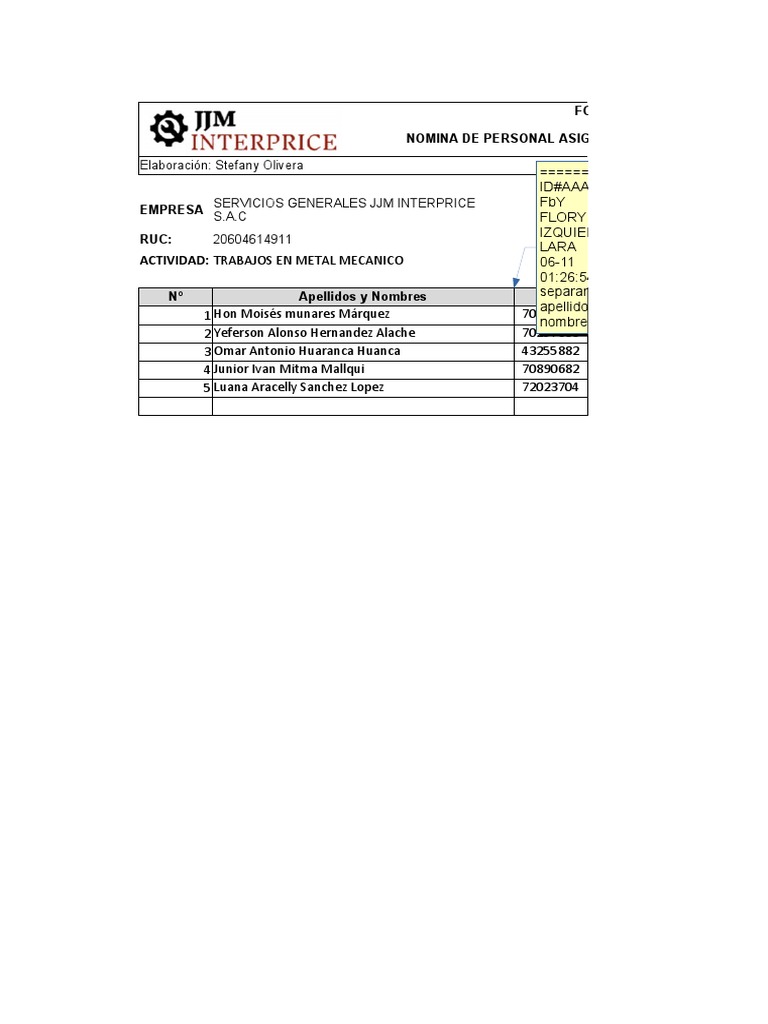 Nomina para SCTR (Inclusion) | PDF