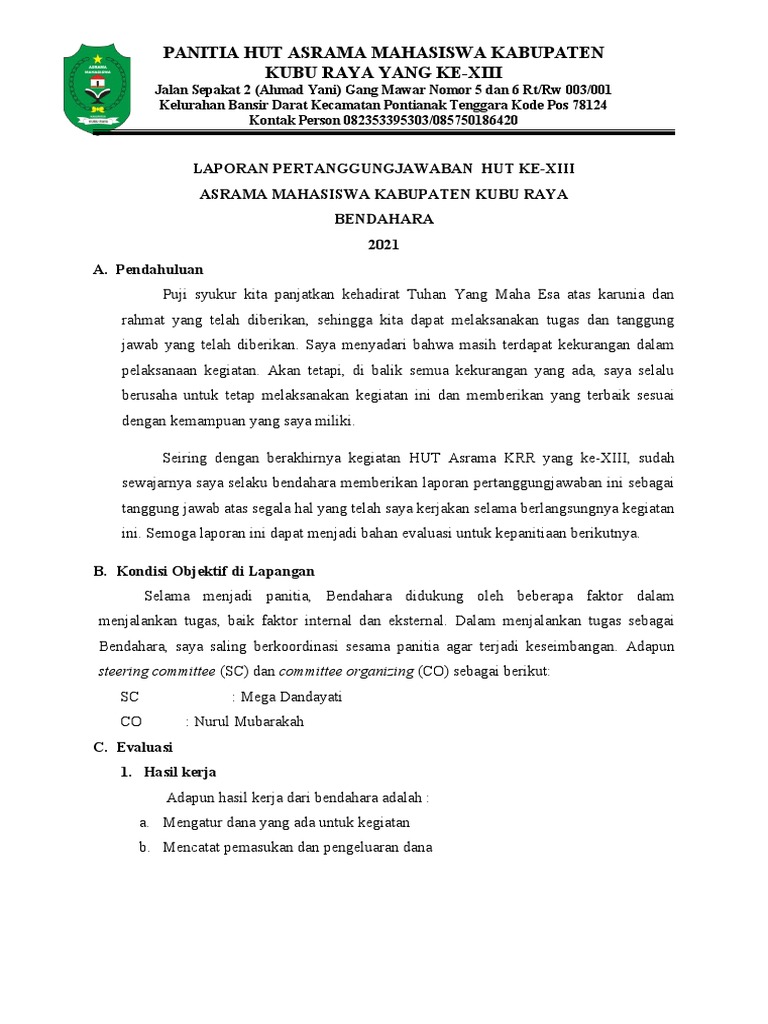 LPJ Bendahara Hut Asrama Ke 13-3 | PDF