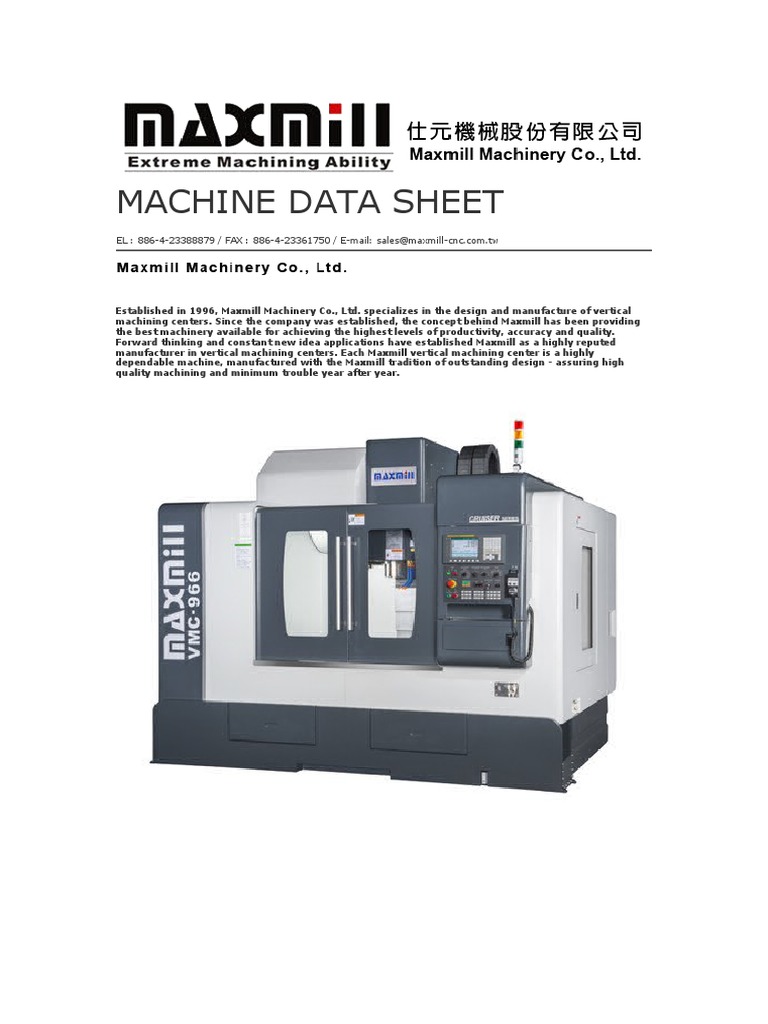 Machine Data Sheet | PDF | Machines | Sheet Metal