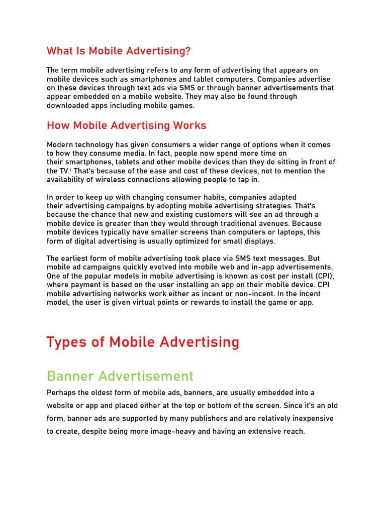 Types of Mobile Advertising: Banner Advertisement | PDF | Advertising ...