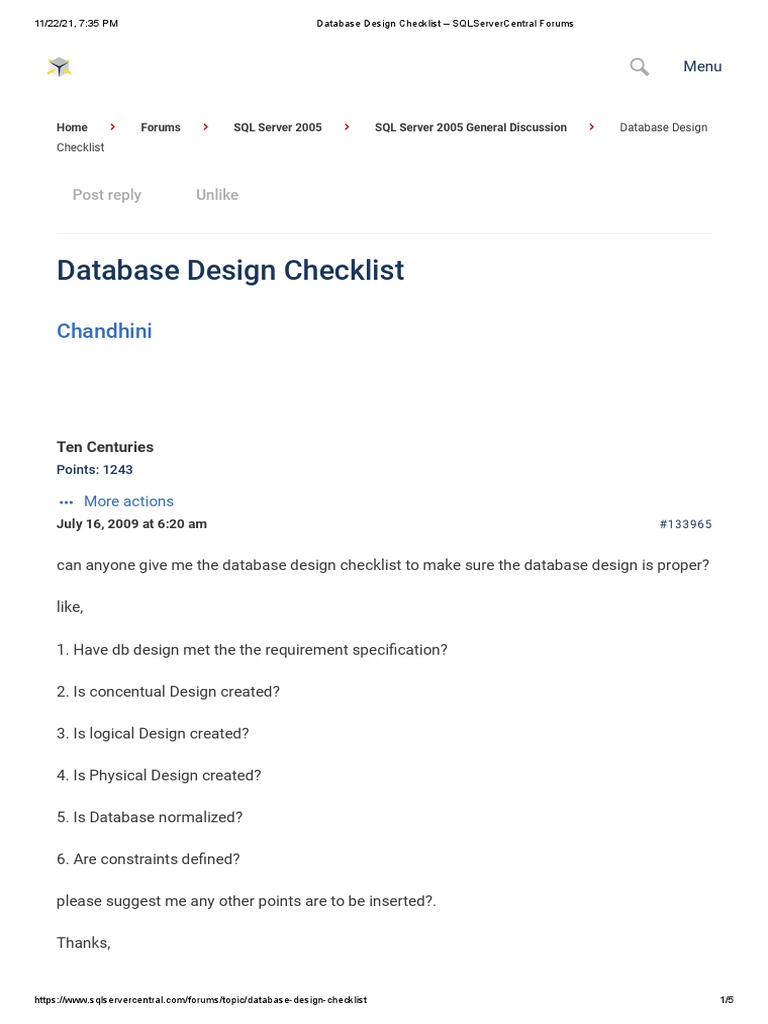 Database Design Checklist for SQL Server | PDF | Database Index ...