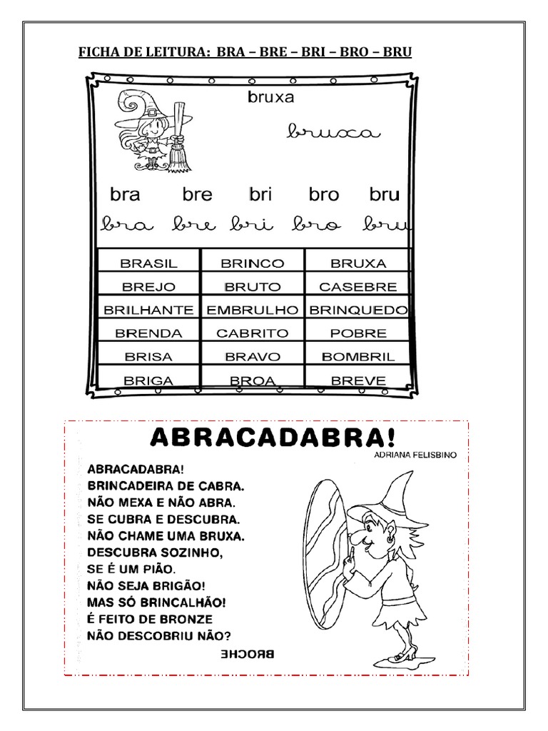 Ficha de Leitura - Bra - Bre - Bri - Bro - Bru | PDF