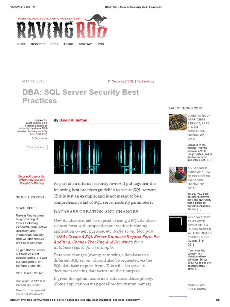 DBA - SQL Server Security Best Practices | PDF | Databases | Backup