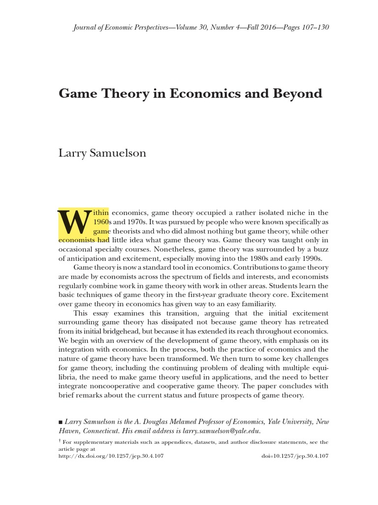 Game Theory in Economics and Beyond: Larry Samuelson | PDF | General Equilibrium Theory | Game ...